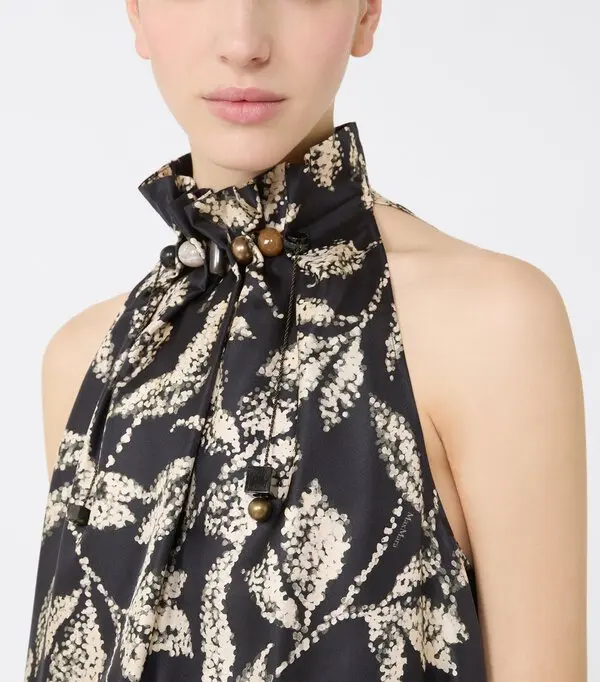 Max Mara Printed Silk Twill Maxi Dress - Black