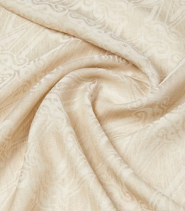 Max Mara Wool-silk-linen Monogram Stole Scarf - Beige