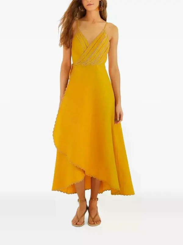 Farm Rio Scalloped-trim Wrap Dress - Yellow