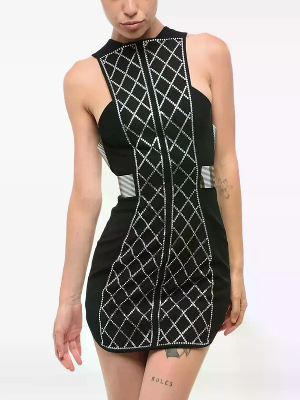 Balmain Rhinestone-embellished Zip-front Mini Dress