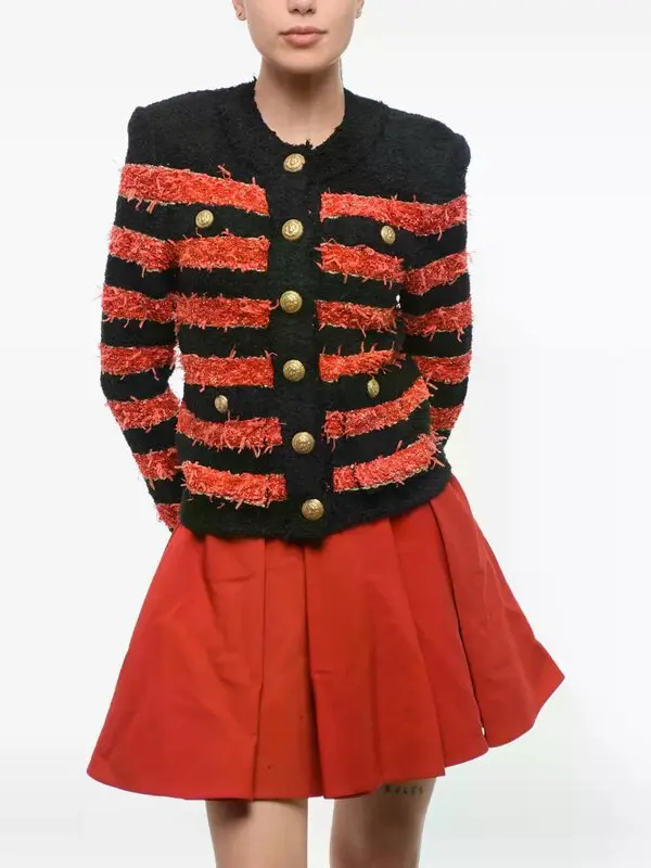 Balmain Striped Button-embellished Cardigan