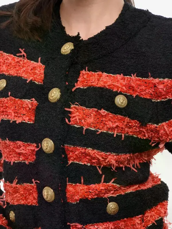 Balmain Striped Button-embellished Cardigan