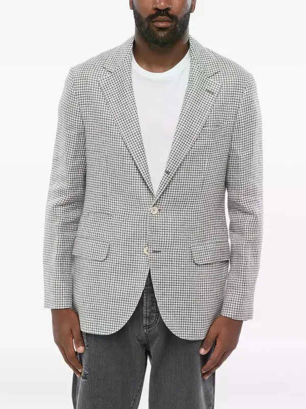Brunello Cucinelli Houndstooth-pattern Buttoned Blazer - Grey