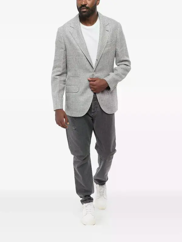 Brunello Cucinelli Houndstooth-pattern Buttoned Blazer - Grey