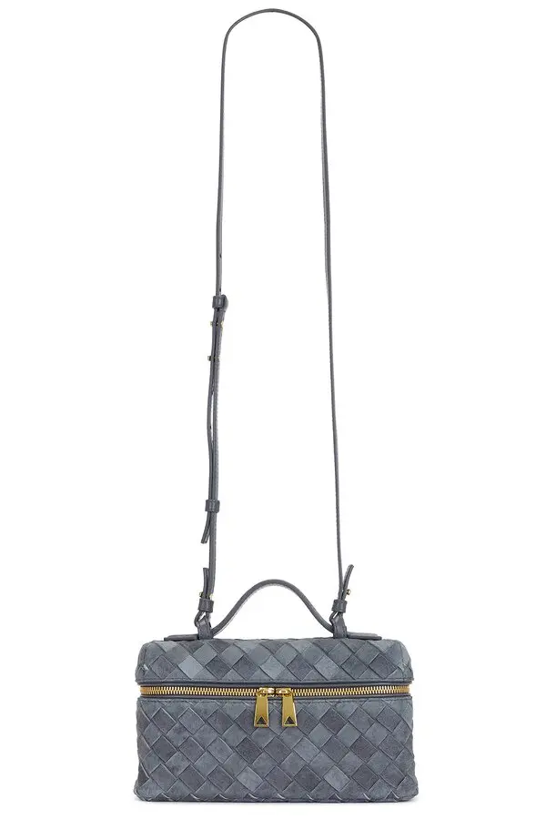 Bottega Veneta Intrecciato Suede Bag - Cloudy Indigo  Gray  & Muse Brass