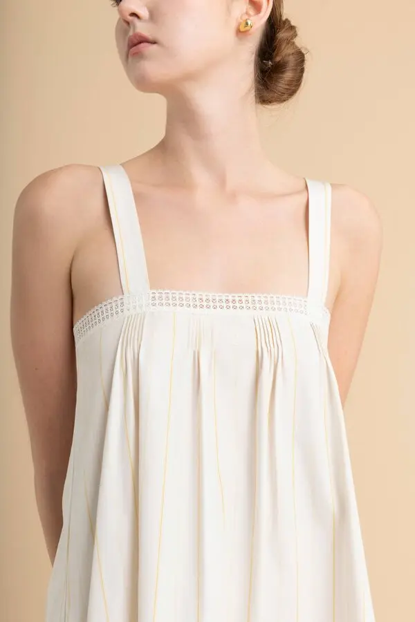 Tess Lorenz Lace-trimmed Poplin Midi Dress - White With Yellow Stripe