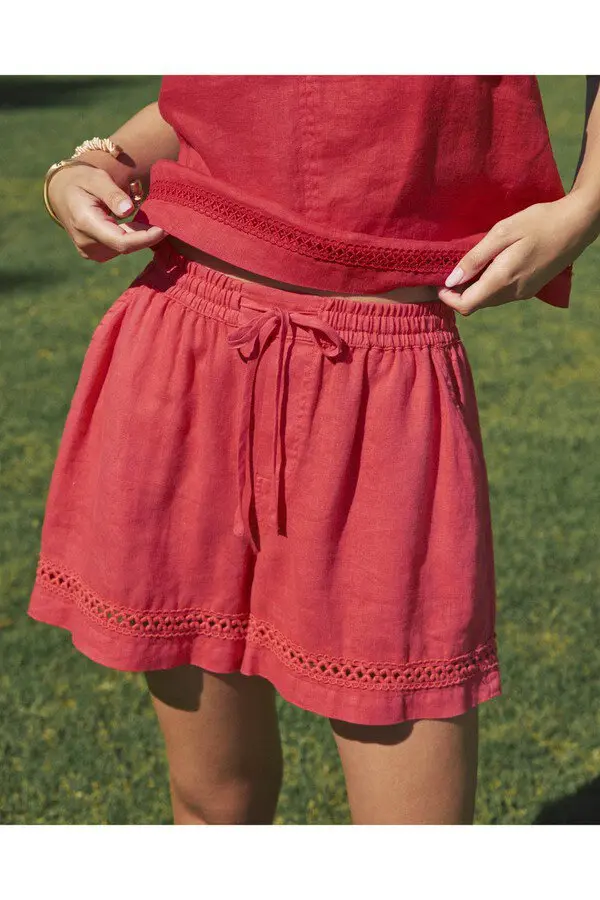 Splendid Stella Linen Trim Short - Pink / Red