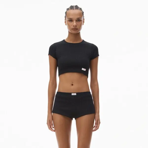 Alexander Wang Crystal Hotfix Cropped Tee