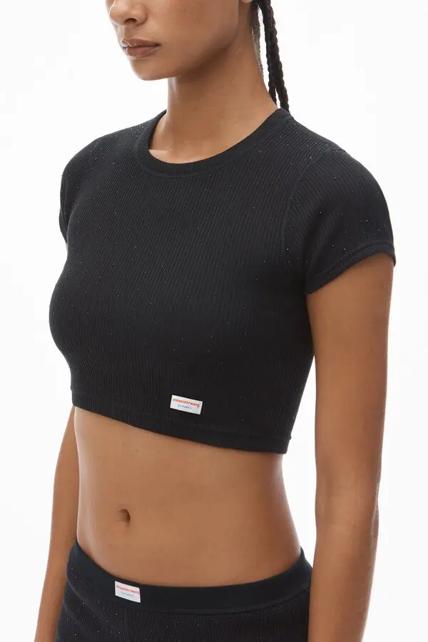 Alexander Wang Crystal Hotfix Cropped Tee