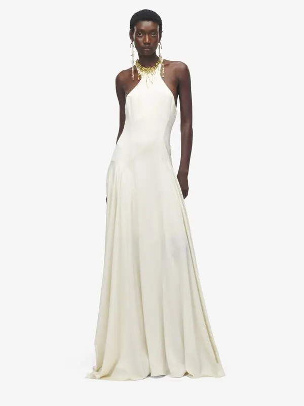 Alexander McQueen Evening Dress With Gold Leaf And Crystal Embroidery - Cream