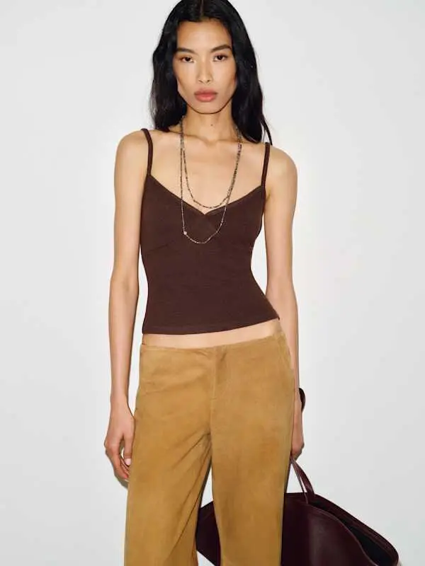 REFORMATION Nadine Knit Top - Brown