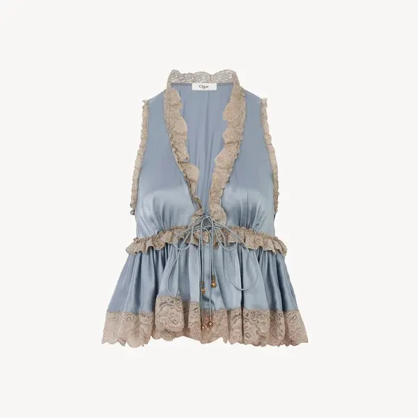 Chloé Tie-front Sleeveless Top - Ash Blue