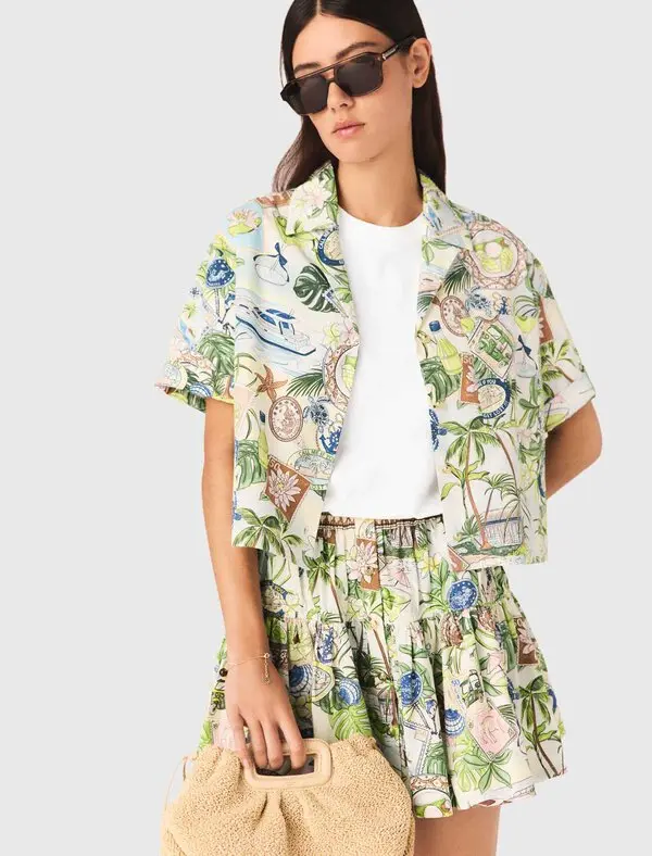 Maje Cropped Shirt - Postcard Print
