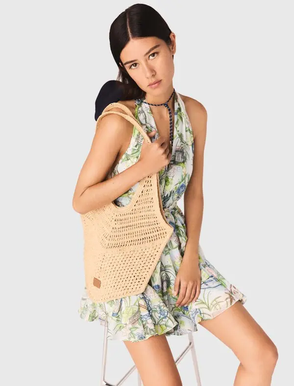 Maje Raffia Tote Bag With Crocheted Openwork