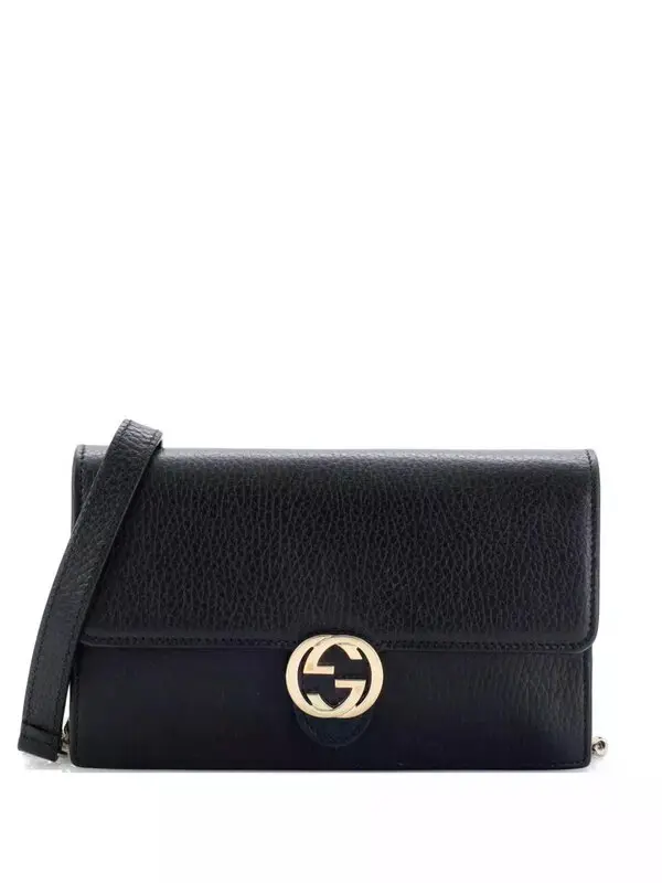 Gucci Interlocking Wallet On Chain Leather Crossbody Bag - Black
