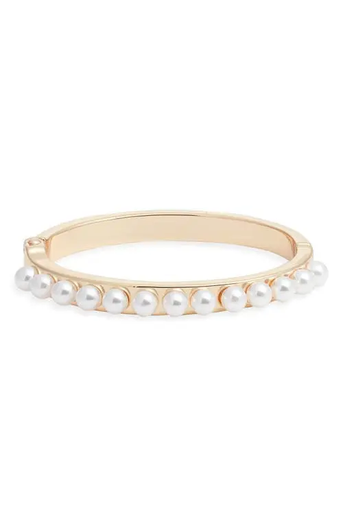 OPEN EDIT Faux Pearl Orb Bangle - White- Gold