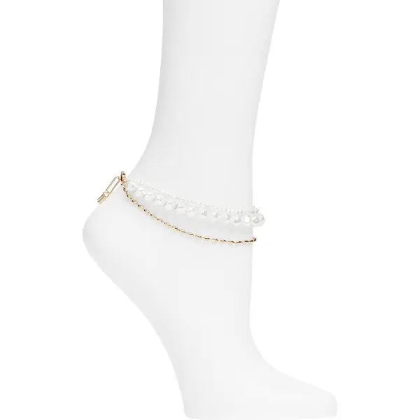 OPEN EDIT Layered Faux Pearl Anklet - White- Gold