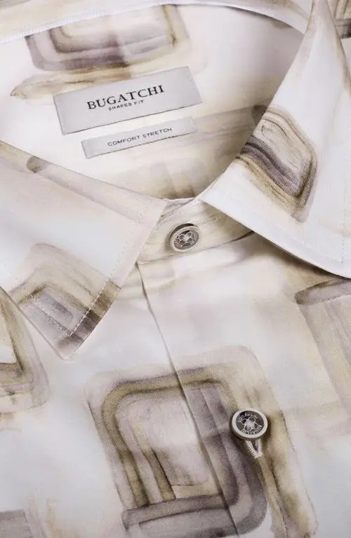 Bugatchi Vero Shaped Fit Abstract Print Short Sleeve Stretch Cotton Button-up Shirt - Desert
