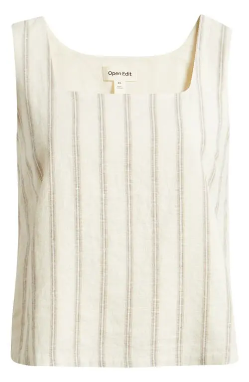 OPEN EDIT Sleeveless Linen Blend Top - Beige Cabana Stripe