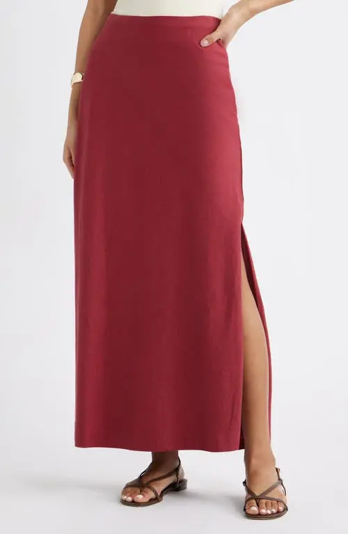 OPEN EDIT Linen Blend Column Maxi Skirt - Red Ruby