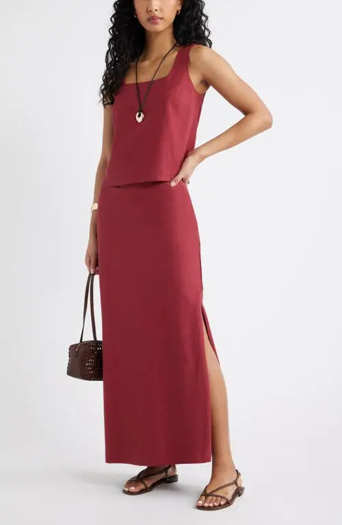OPEN EDIT Linen Blend Column Maxi Skirt - Red Ruby