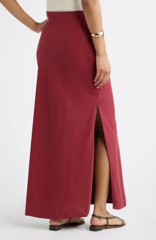 OPEN EDIT Linen Blend Column Maxi Skirt - Red Ruby