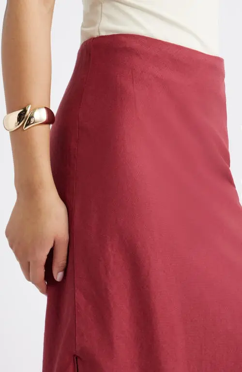 OPEN EDIT Linen Blend Column Maxi Skirt - Red Ruby