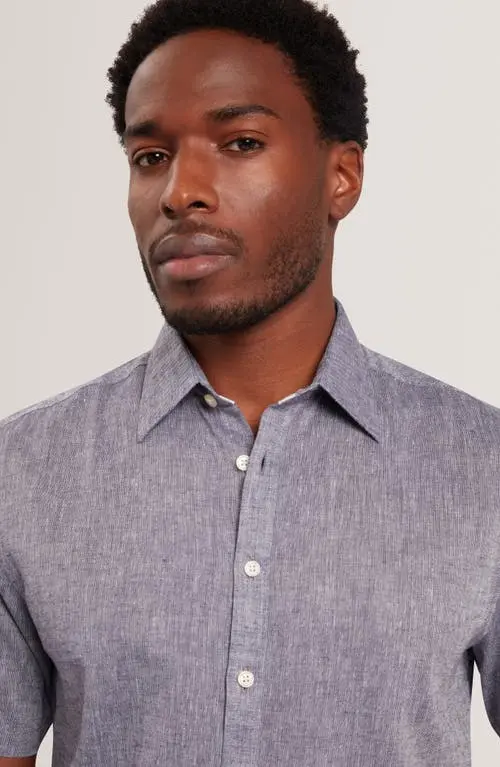 Ted Baker London Wryte Regular Fit Short Sleeve Slub Linen & Cotton Button-up Shirt - Navy