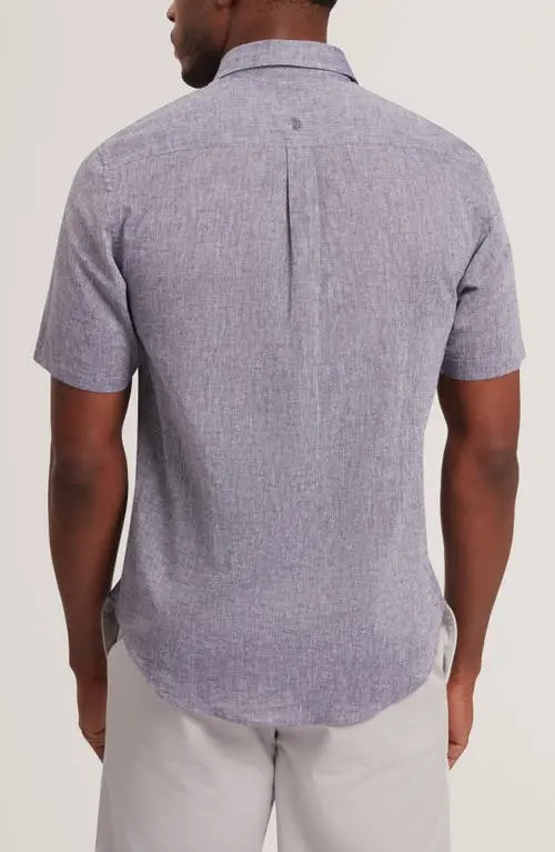 Ted Baker London Wryte Regular Fit Short Sleeve Slub Linen & Cotton Button-up Shirt - Navy