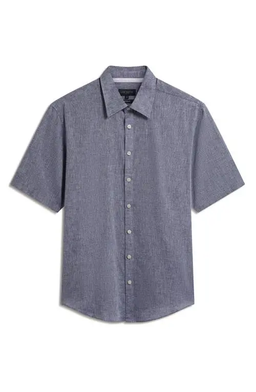 Ted Baker London Wryte Regular Fit Short Sleeve Slub Linen & Cotton Button-up Shirt - Navy