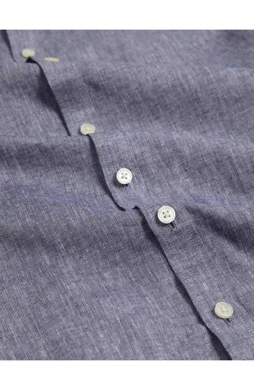 Ted Baker London Wryte Regular Fit Short Sleeve Slub Linen & Cotton Button-up Shirt - Navy