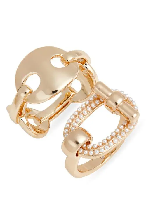 OPEN EDIT Set Of 2 Faux Pearl Rings - Clear- White- Gold
