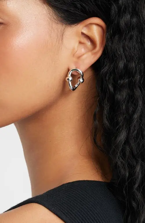 OPEN EDIT Bead Accent Open Earrings - Silver