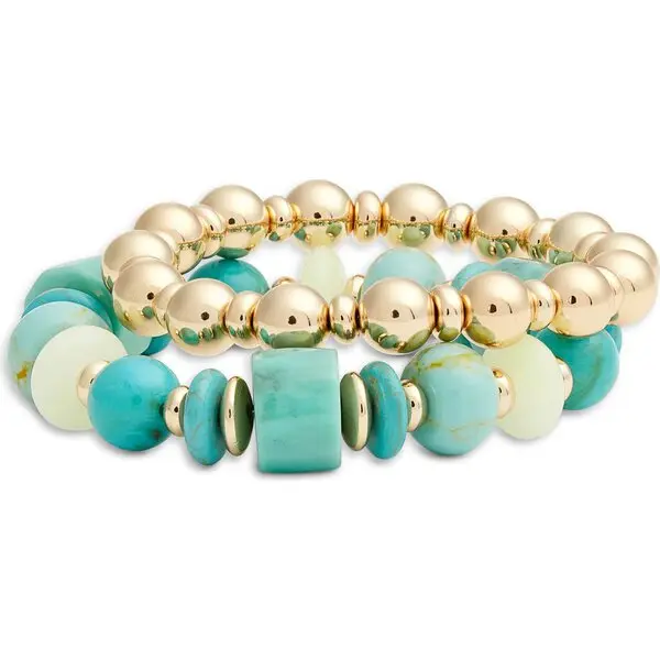 Nordstrom Set Of Beaded Stretch Bracelets - Turquoise Multi- Gold
