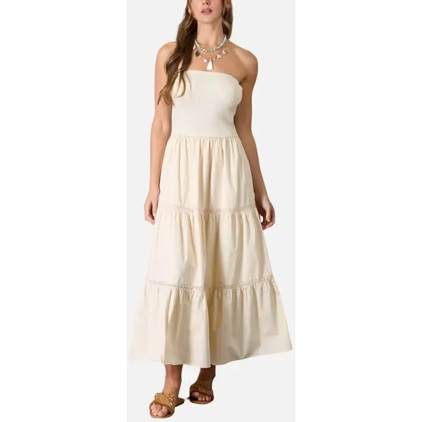 BLU PEPPER Strapless Mixed Media Midi Dress - Natural