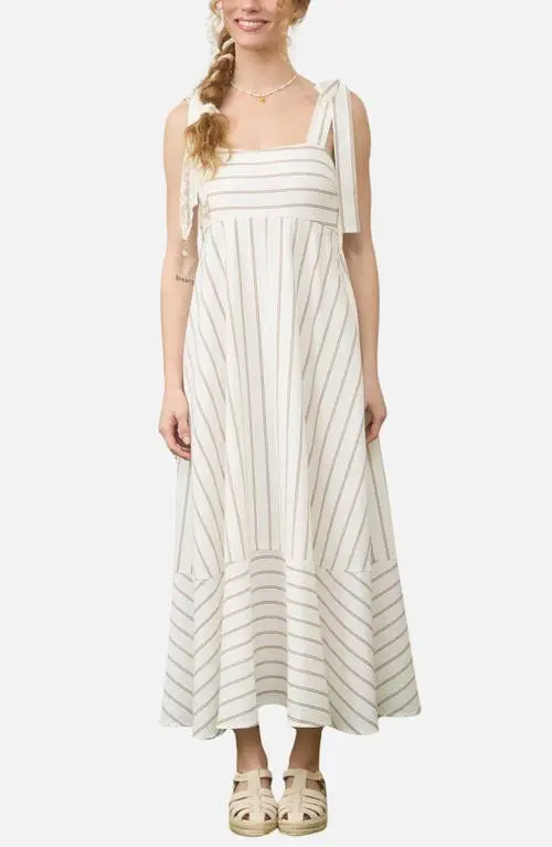 BLU PEPPER Stripe Empire Waist Dress - White/brown