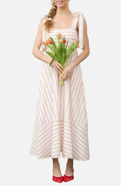 BLU PEPPER Stripe Empire Waist Dress - White/red