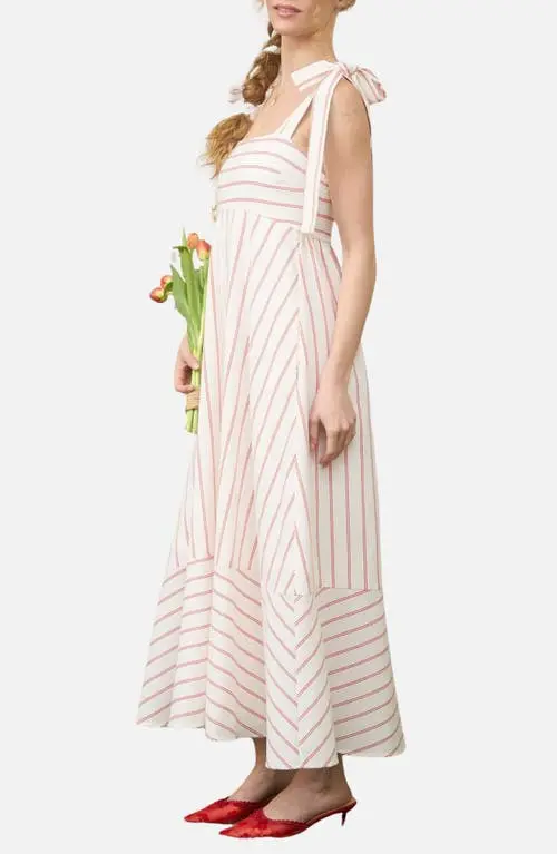 BLU PEPPER Stripe Empire Waist Dress - White/red