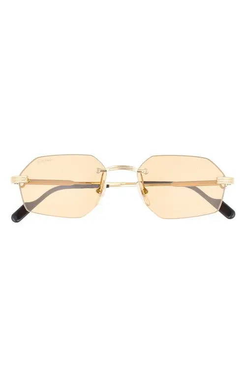 CARTIER 54mm Rimless Sunglasses - Gold/brown Lens