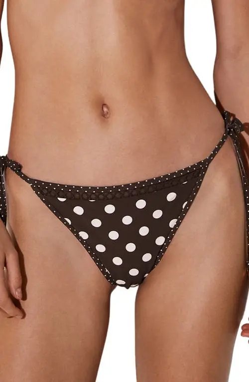 REISS Hennel Polka Dot Bikini Bottom - Chocolate Brown