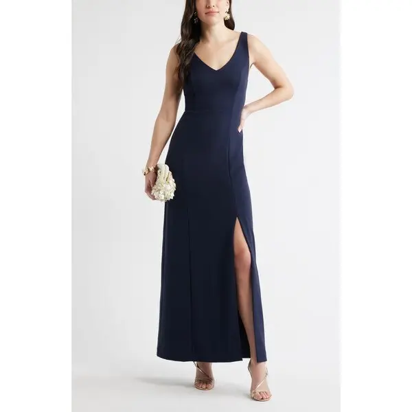 Chelsea28 Seamed Cotton Blend Sheath Gown - Navy Night