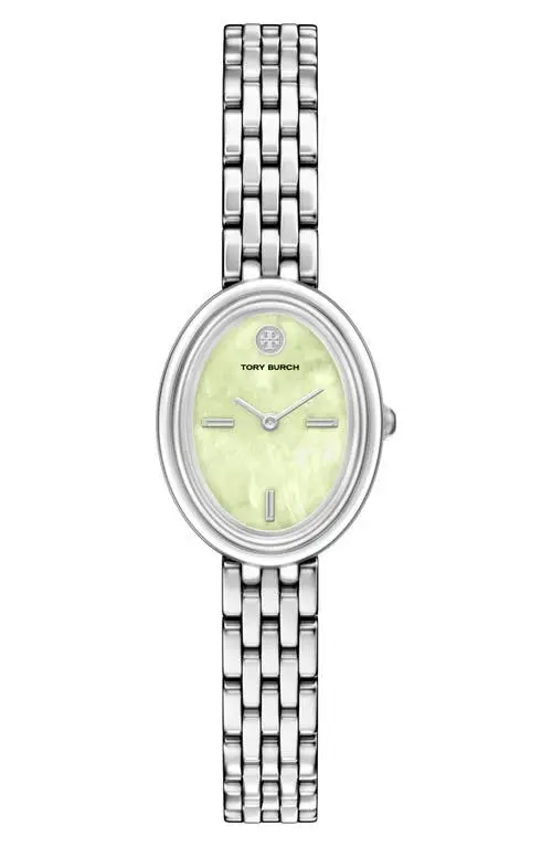 Tory Burch The Oval Mother-of-pearl Bracelet Watch - Silver/mint Green