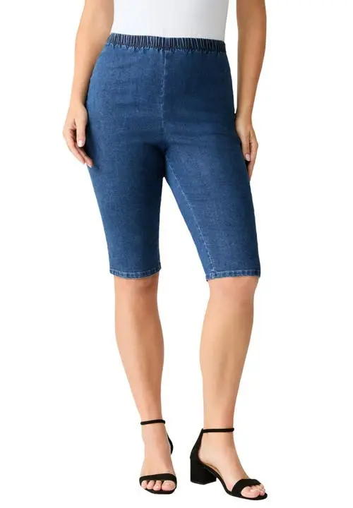 ROAMAN'S Comfort Stretch Bermuda Jean Shorts - Medium Stonewash