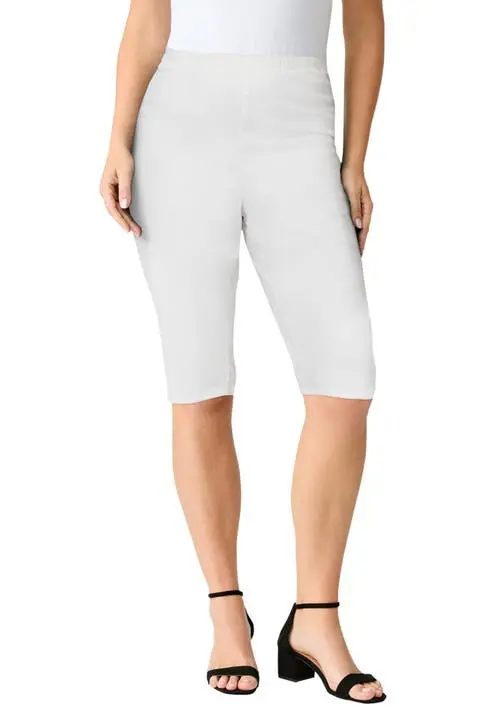 ROAMAN'S Comfort Stretch Bermuda Jean Shorts - White Denim