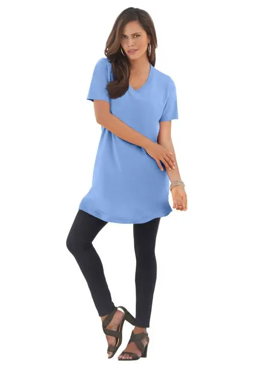 ROAMAN'S Cotton V-neck Short Sleeve Tunic - French Blue