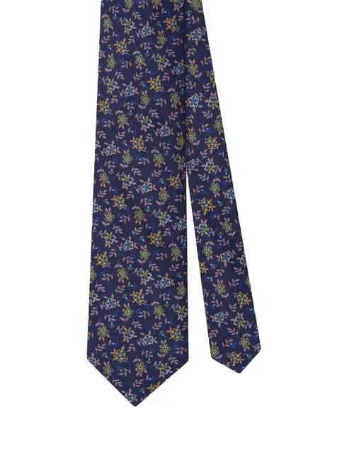 Robert Talbott Ribbed Silk Floral Necktie - Navy
