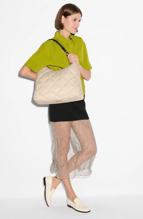 Mz Wallace Quilted Nylon Shoulder Bag - Buff/black