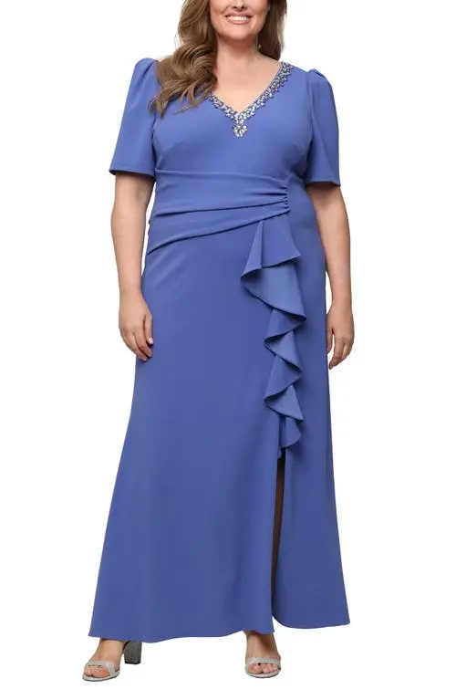 Alex Evenings Embellished Stretch Crepe Gown - Cornflower