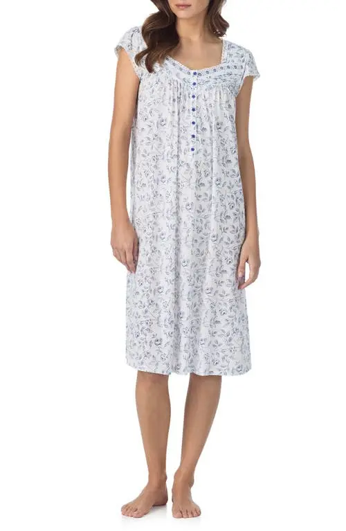 Eileen West Floral Print Cap Sleeve Waltz Nightgown - White/navy