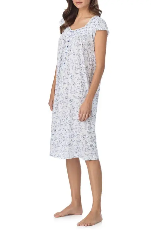Eileen West Floral Print Cap Sleeve Waltz Nightgown - White/navy